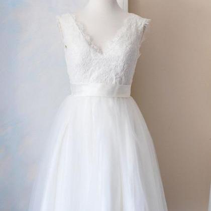 Elegant White Simple Lace V-neck Beach Wedding Dresses W6 on Luulla