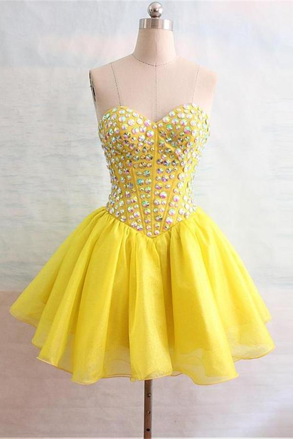 Sweetheart Beaded Yellow Short Handmade Cute Homecoming Dresses K206 on ...