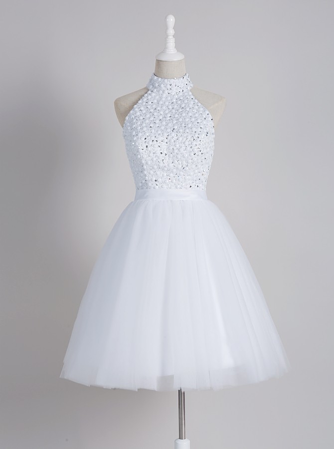 Sleeveless Homecoming Dresses High-neck Homecoming Dresses White ...