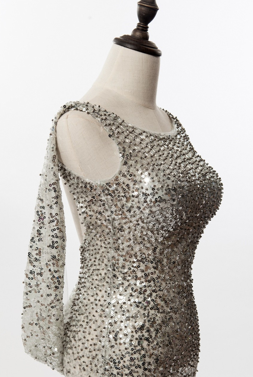 Sequined Backless Sliver Evening Dress,Mermaid Prom Dresses,Scoop Sweep ...