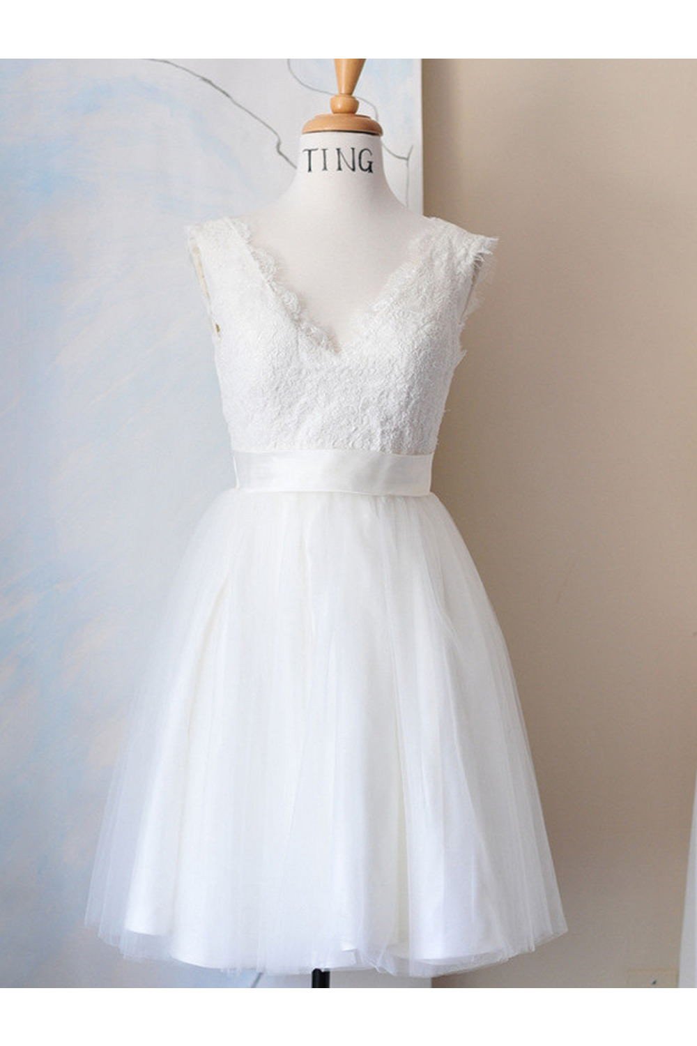 Elegant White Simple Lace V-neck Beach Wedding Dresses W6 on Luulla