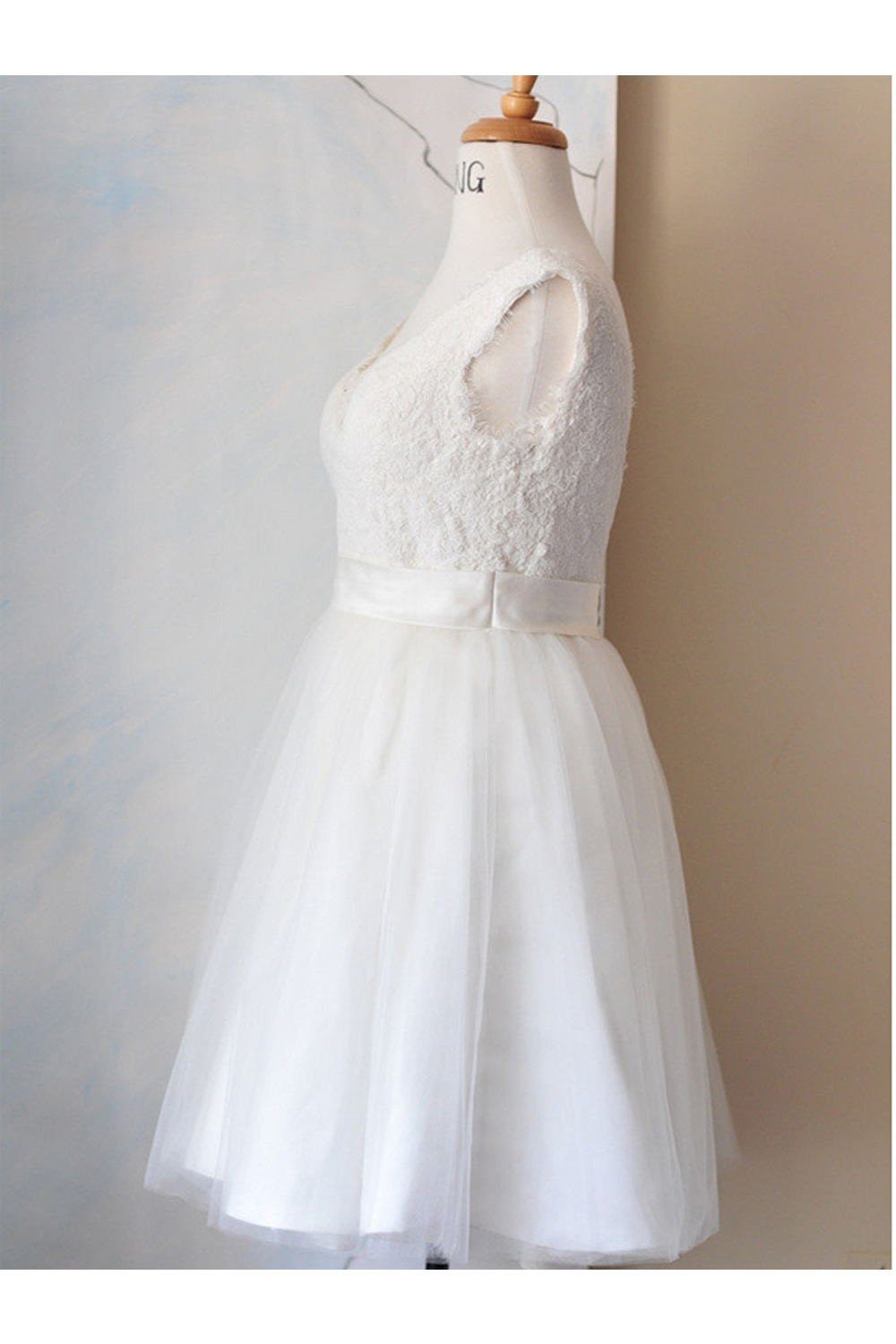Elegant White Simple Lace V-neck Beach Wedding Dresses W6 on Luulla