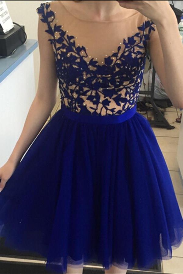 2016 Beautiful Short Royal Blue Lace Elegant Homecoming Dresses K195 on ...