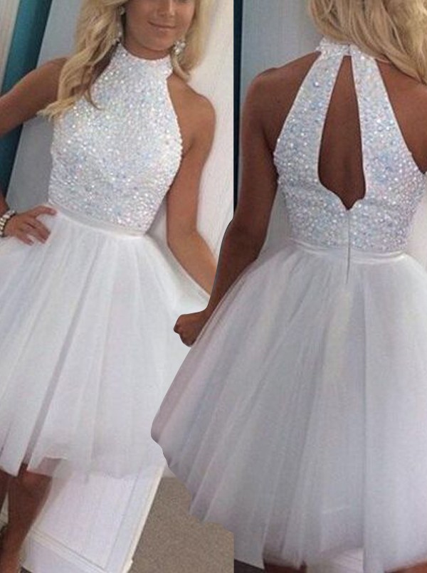 Sleeveless Homecoming Dresses High-neck Homecoming Dresses White ...
