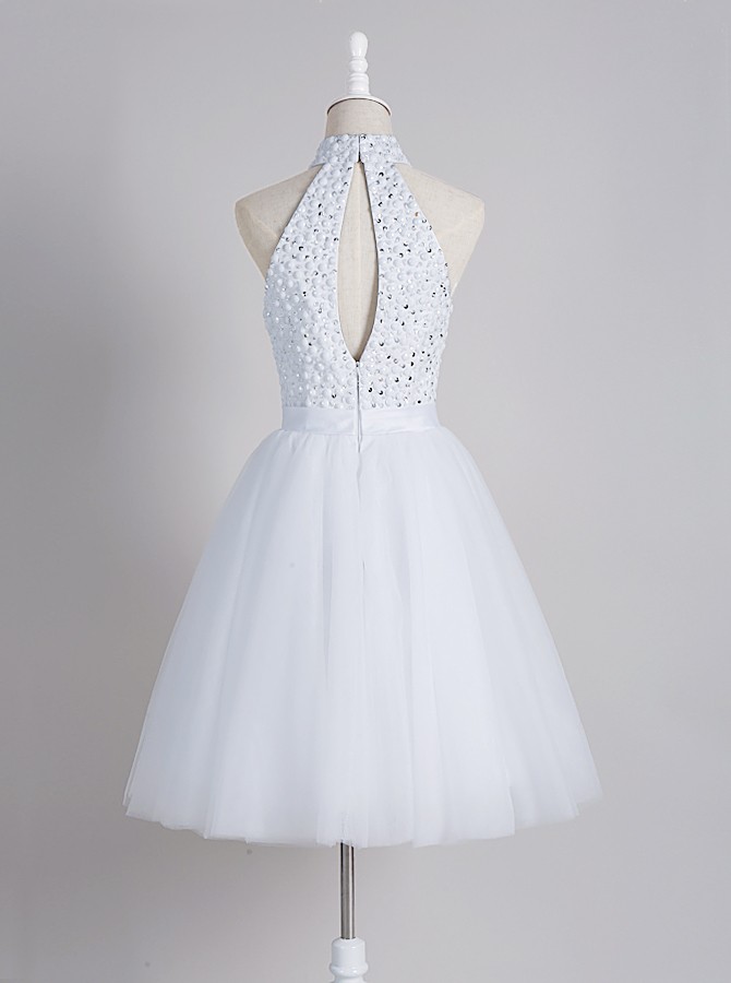 Sleeveless Homecoming Dresses High-neck Homecoming Dresses White ...