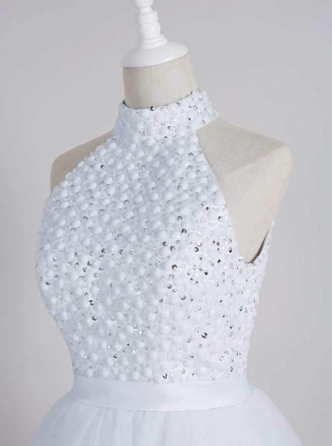 Sleeveless Homecoming Dresses High-neck Homecoming Dresses White ...